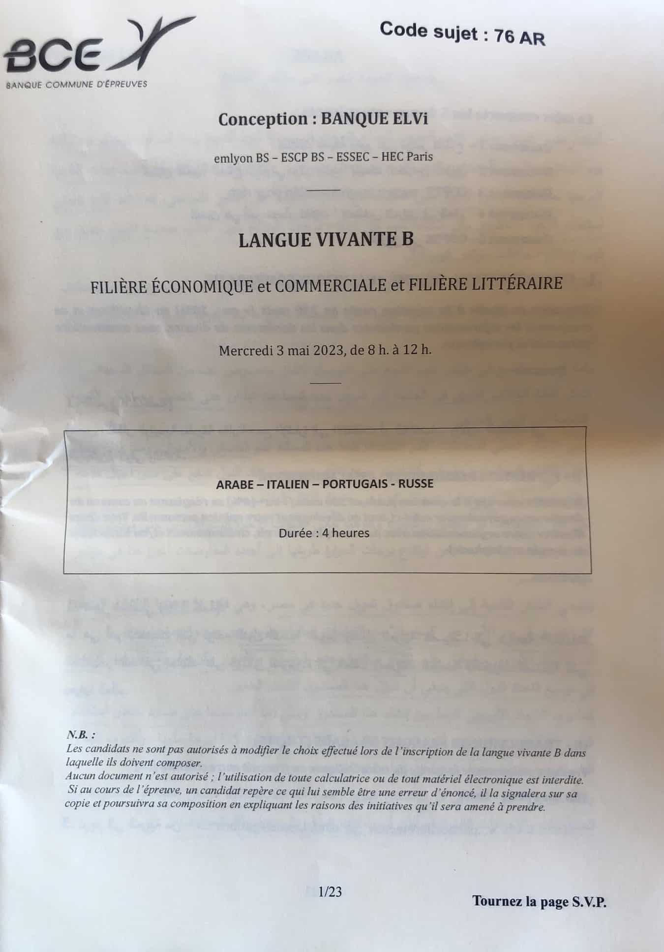 Langues rares LV2 ELVI 2023 - Sujets - Mister Prépa