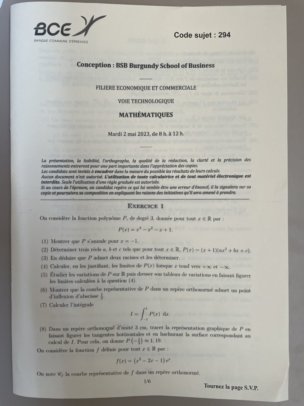 Mathématiques ECT BSB 2023 – Sujet - Mister Prépa
