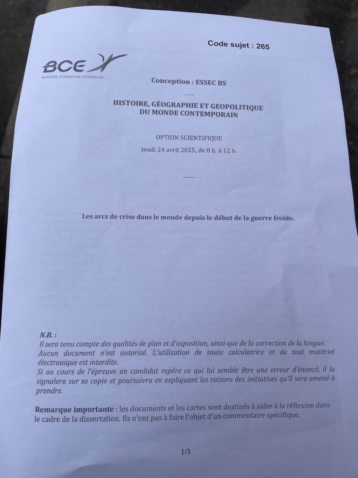 Géopolitique ESSEC 2025 - Sujet - Mister Prépa