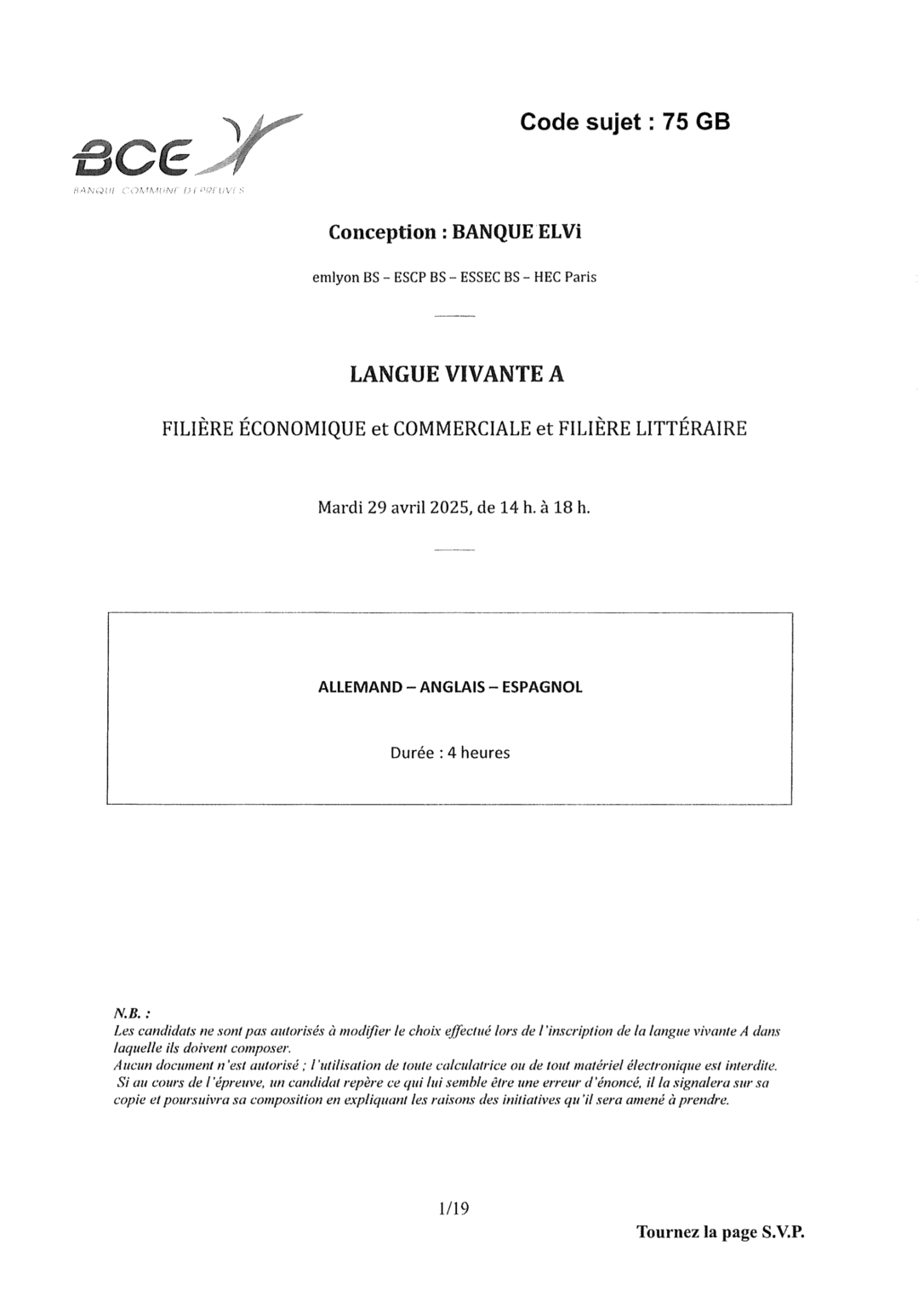 Anglais LV1 ELVI 2025 - Sujet - Mister Prépa