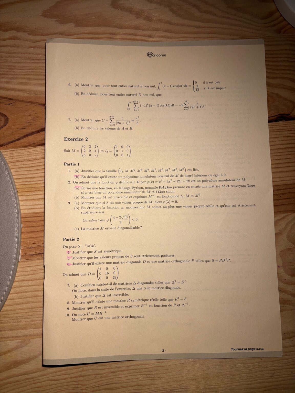 Mathématiques Approfondies ECRICOME 2025 - Sujet - Mister Prépa