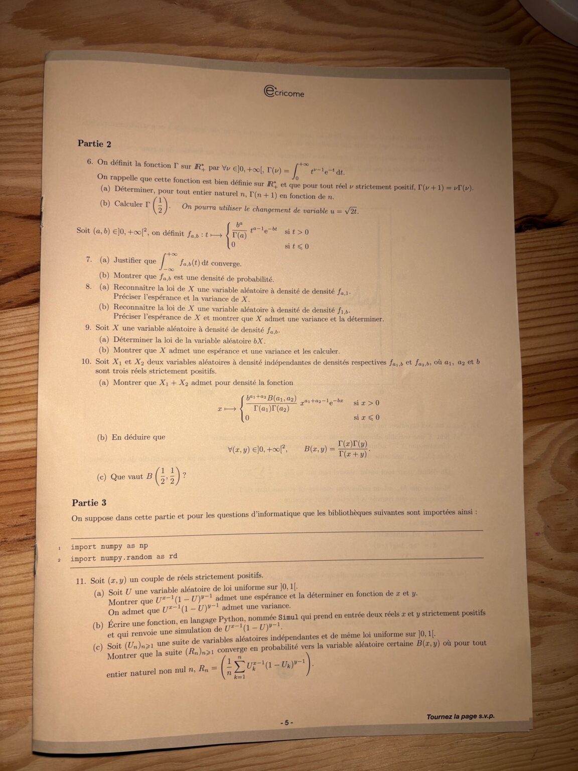 Mathématiques Approfondies ECRICOME 2025 - Sujet - Mister Prépa
